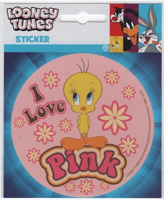 Looney Tunes Tweety Bird Figure I Love Pink Round Peel-Off Sticker NEW ...