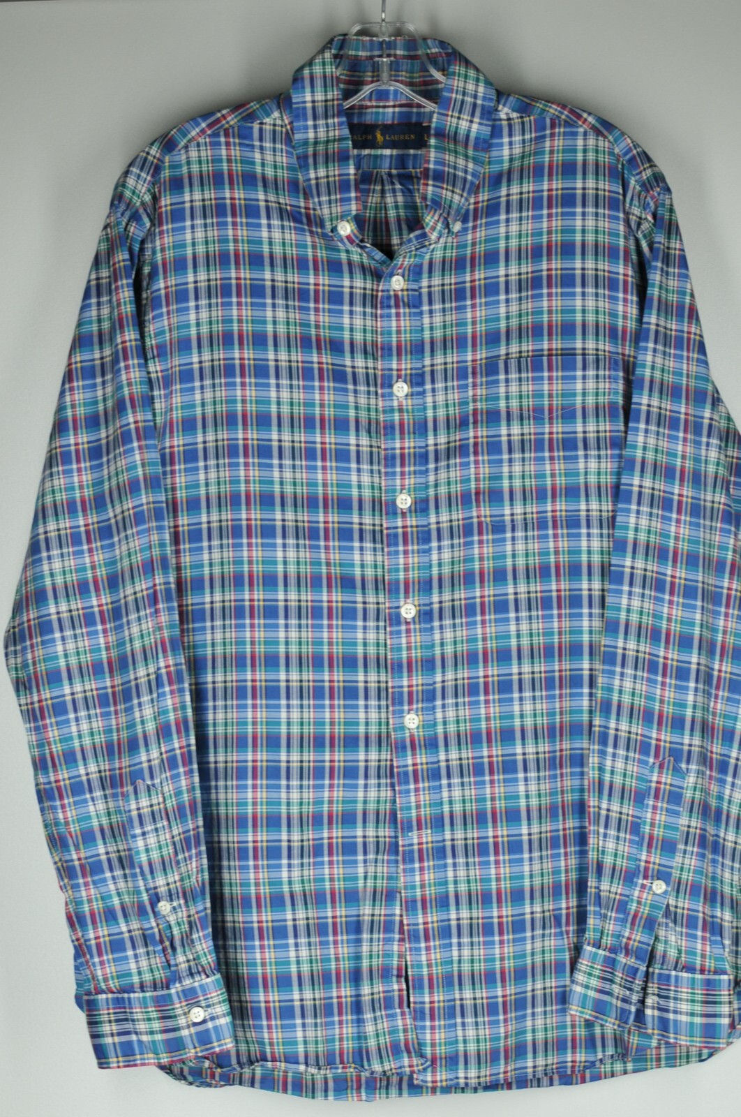 Ralph Lauren Men's Blue Red Green & Yellow Plaid Cotton Casual Shirt L ...