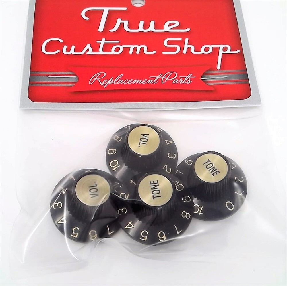 True Custom Shop® Black Witch Hat Control Knobs with Gold Inserts for ...