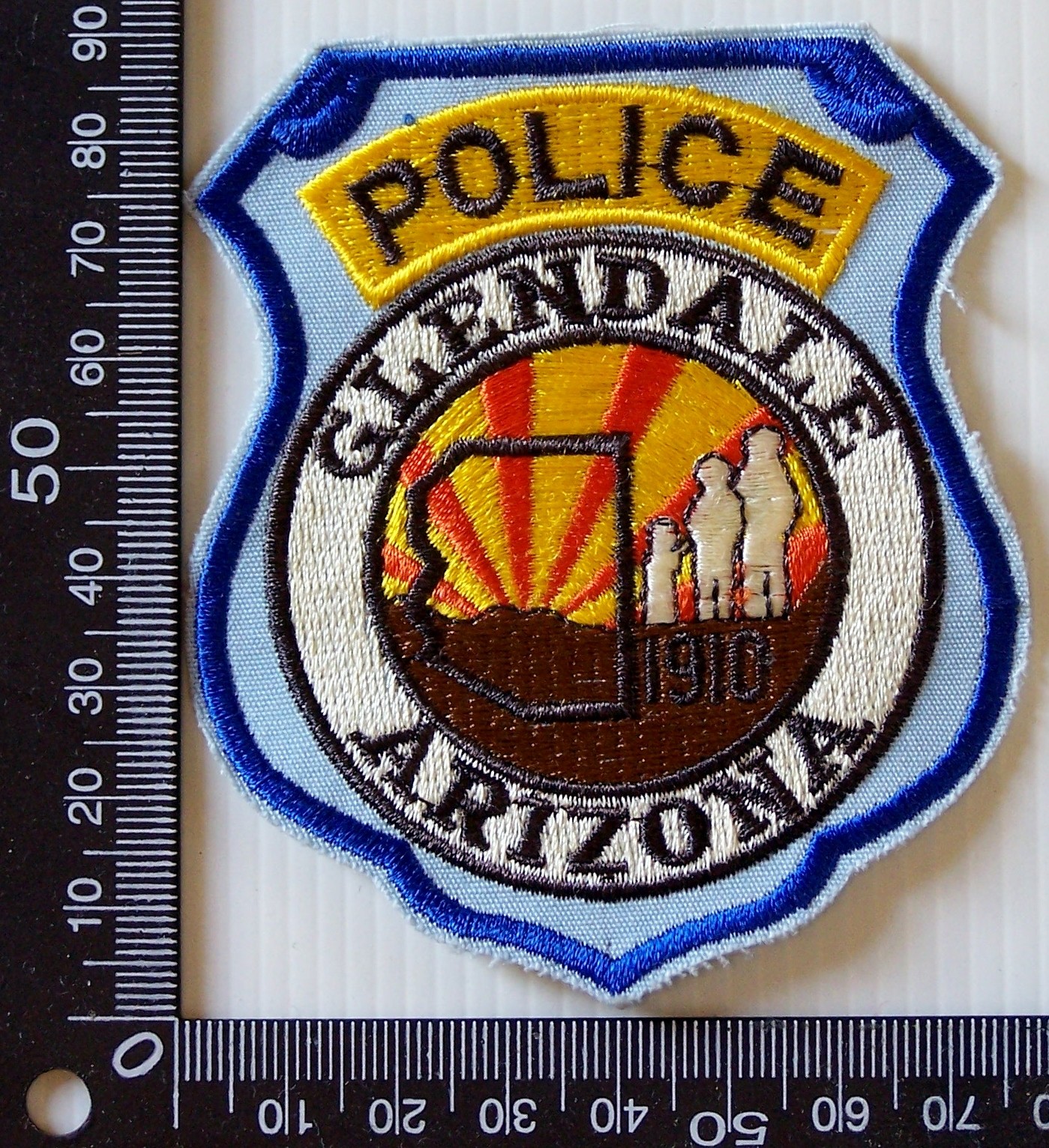 VINTAGE GLENDALE ARIZONA POLICE DEPT EMBROIDERED PATCH WOVEN CLOTH SEW ...