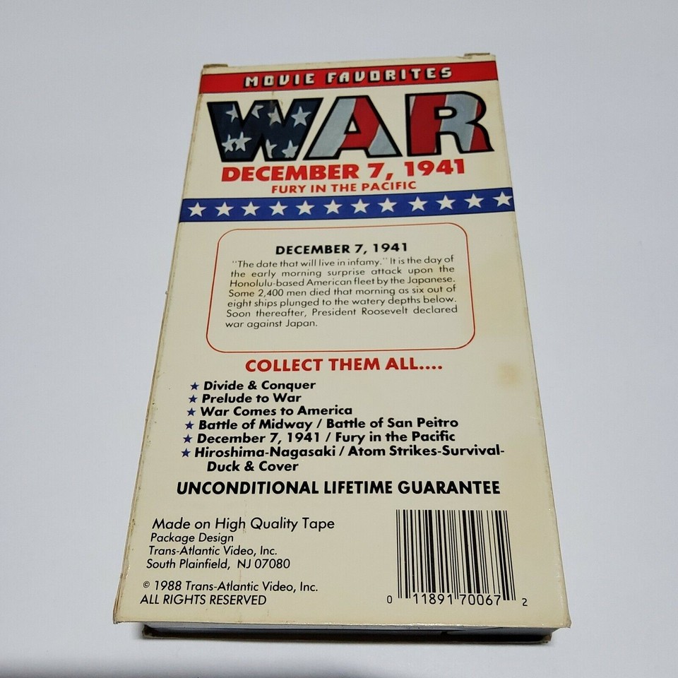 VHS World War 2 December 7 1941 Fury in the Pacific Movie Favorites B&W ...