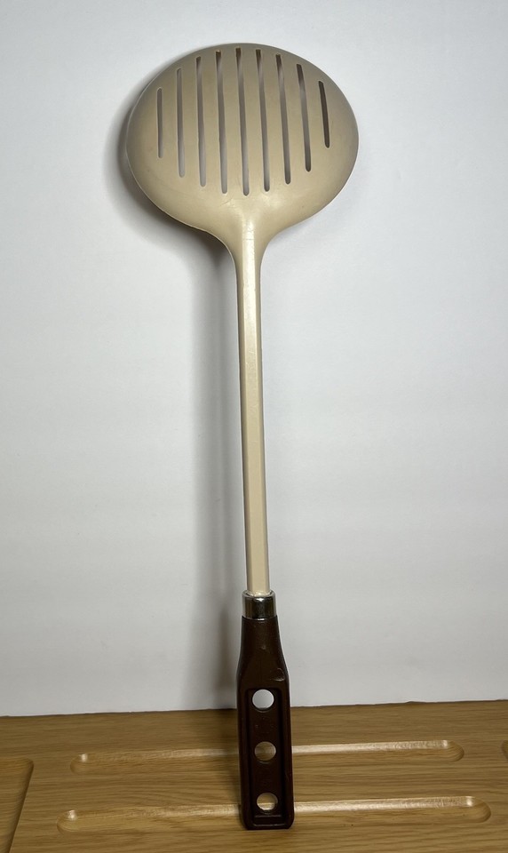LONG PEDRINI ITALY ALMOND & BROWN SLOTTED STRAINING SKIM SPOON COOKING ...