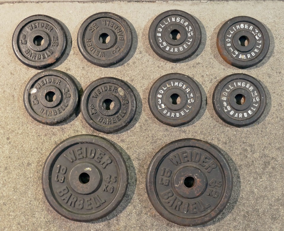 lot of 10 - iron barbell weights - 4x Weider 3 lb, 2x 10 lb, 4x ...