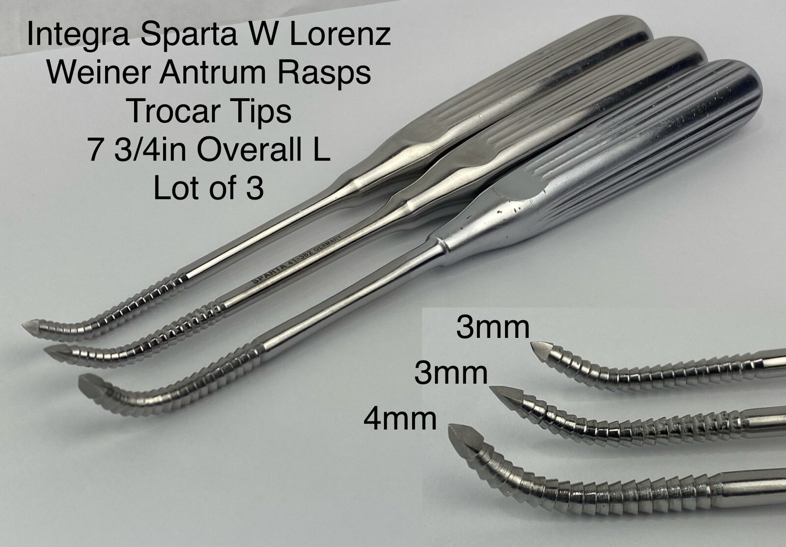 Weiner Antrum Rasp Small Medium 3mm 4mm Trocar Tip 7.75in Length W ...