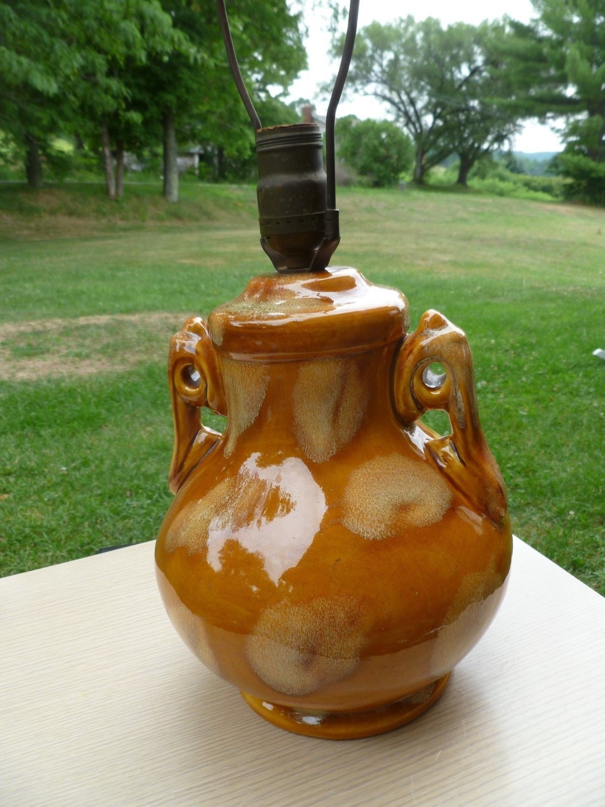 Vintage pottery lamp mid century danish drip glaze orange McCoy ...
