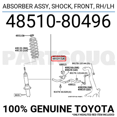 4851080496 Genuine Toyota ABSORBER ASSY, SHOCK, FRONT, RH/LH 48510 ...