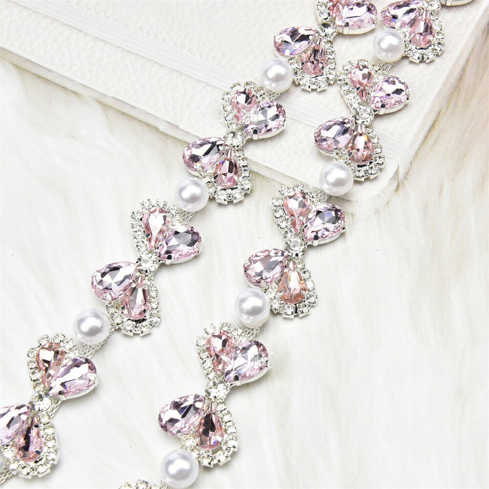 90cm Faux Pearl Crystal Rhinestone Chain Ribbon Trimming DIY Apparel ...