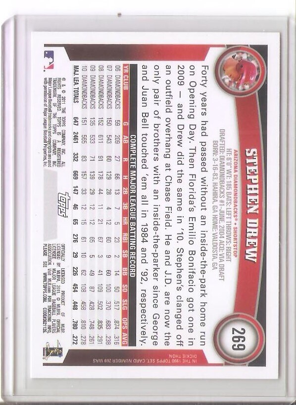 2011 Topps Sparkle #269 Stephen Drew Arizona Diamondbacks DBacks ARZ ...