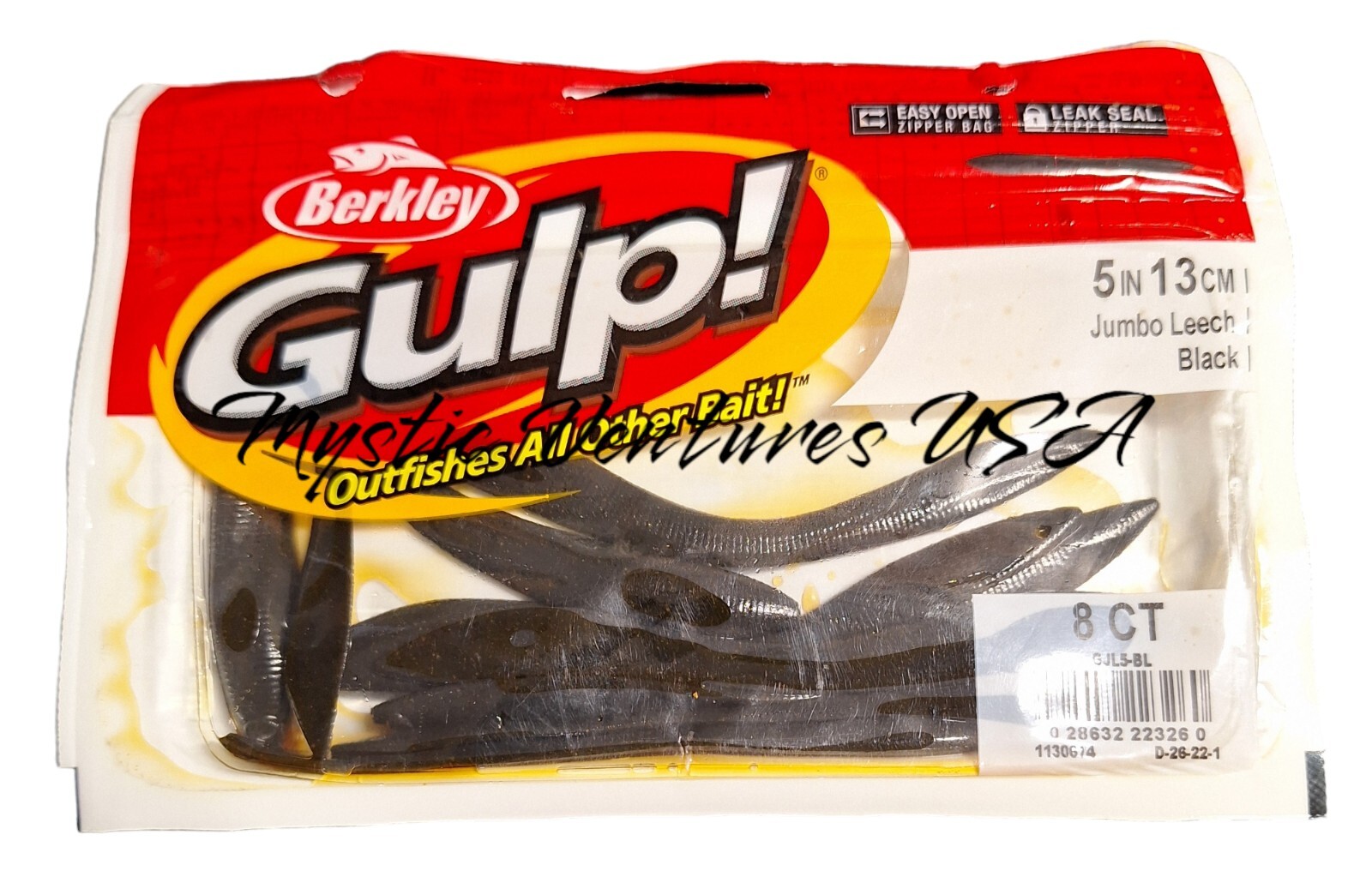 Berkley Gulp! Scented Jumbo Leech Walleye Fishing Bait 5" Black 8/Pack ...
