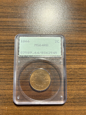 1866-P Two Cent Piece 2C PCGS MS 64 MINT STATE 64 Red Brown RB RATTLER ...