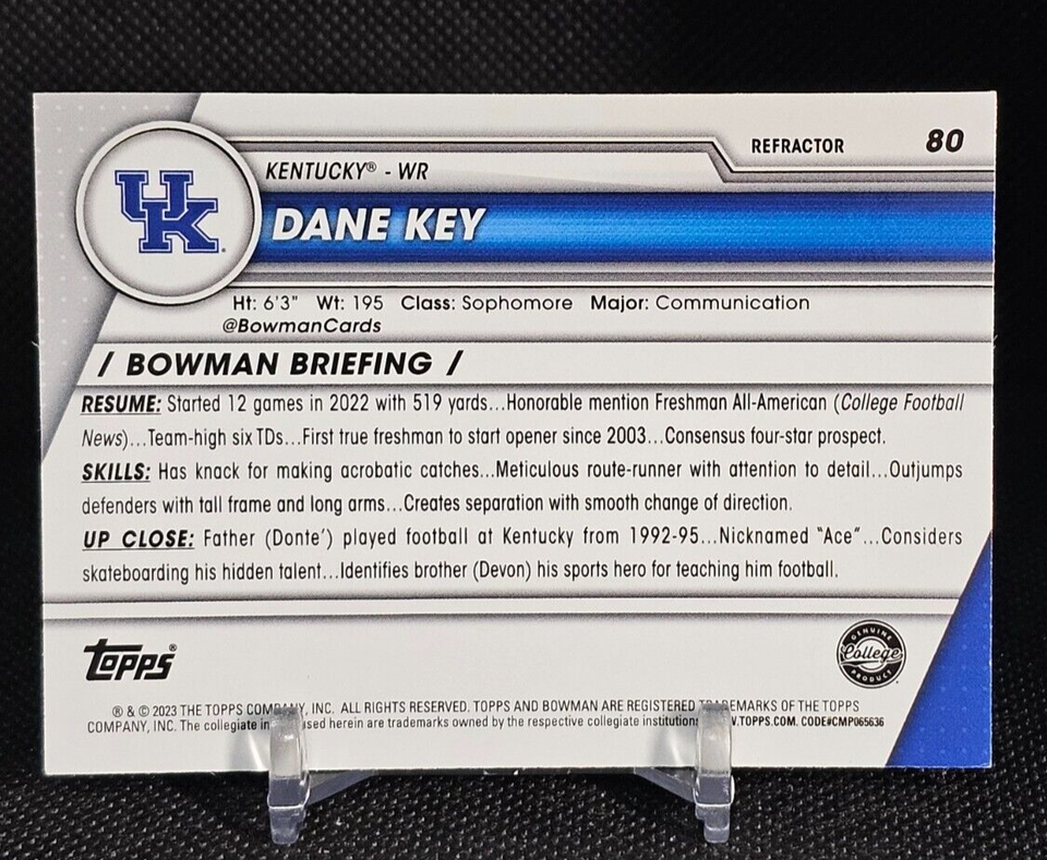 DANE KEY 2023 BOWMAN CHROME U FOOTBALL 1ST CHROME REFRACTOR #80 ...