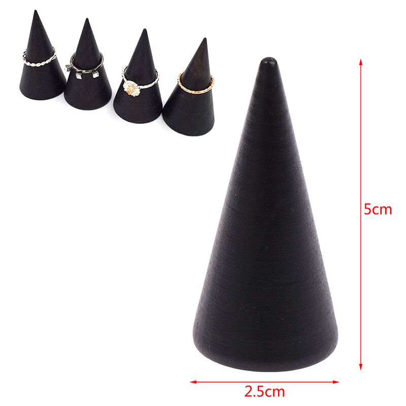 Vintage Black Wooden Ring Holder Display Cone Rack Finger Ring Stand ...