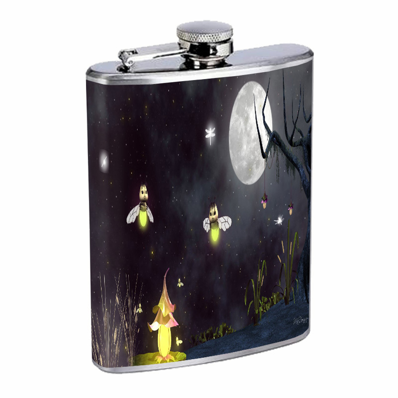 Fireflies D3 Flask 8oz Stainless Steel Hip Drinking Whiskey Insect Glow ...