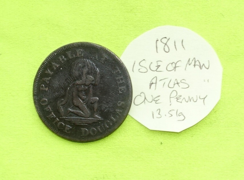 1811 Isle of Man Copper ATLAS ONE PENNY TOKEN Coin | (13.51g) Payable ...