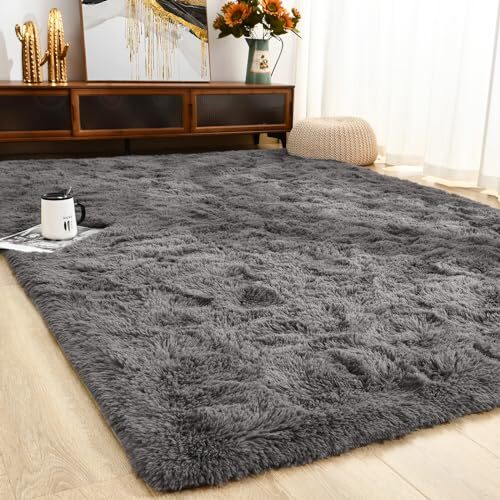 Living Room Rugs 5x8 Large Shag Area Rug Soft Fluffy Rugs 5x8 Feet Dark ...