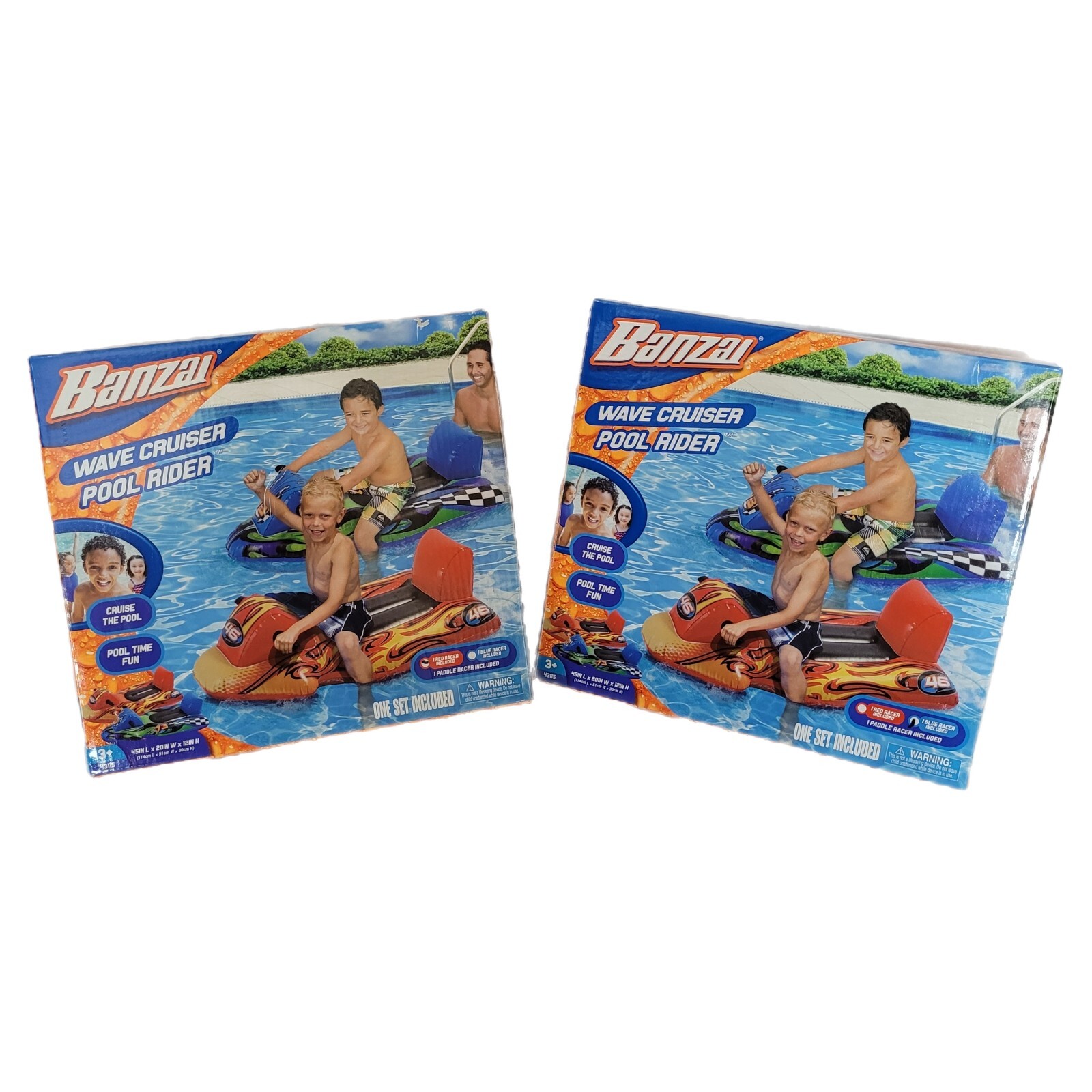 Banzai Wave Cruiser Pool Rider Kids Race Car Two (2) Pool Floats Red ...