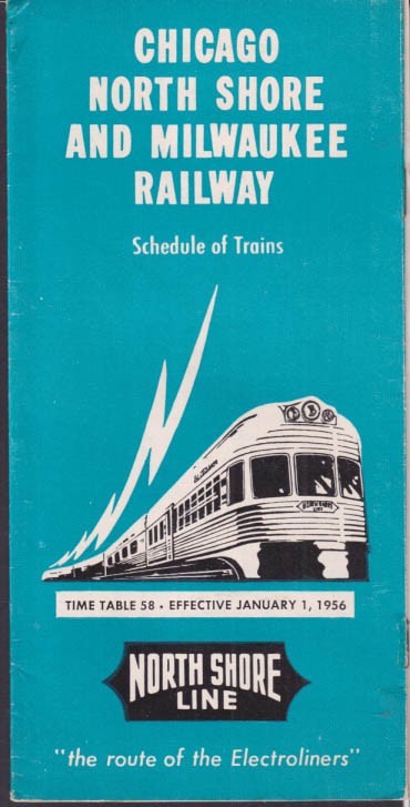 Chicago North Shore & Milwaukee Railway Line RR Timetable 1/1 1956 | eBay