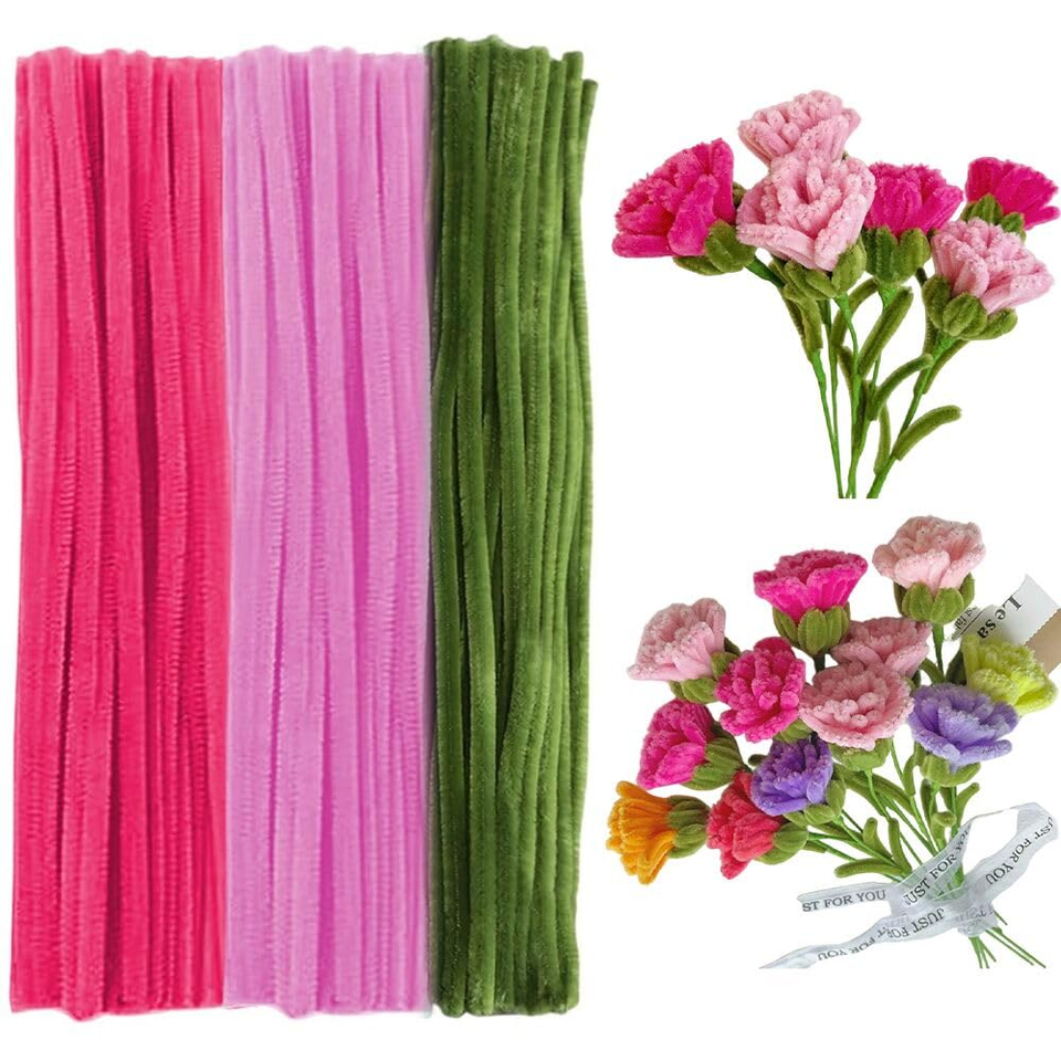 300 Pcs Thick Pipe Cleaners Craft Supplies 3 Assortment Pink Green ...