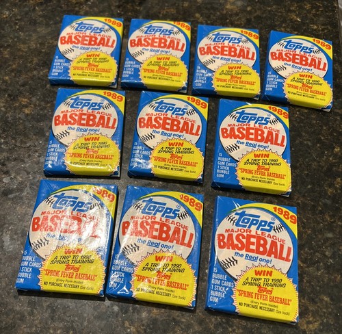 10 Unopened 1989 Topps MLB Baseball Card Wax Packs-15 Cards + 1 Stick ...