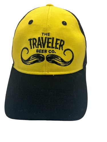 The Traveler Beer Co w Mustache Black Yellow Trucker Hat Cap Snapback ...