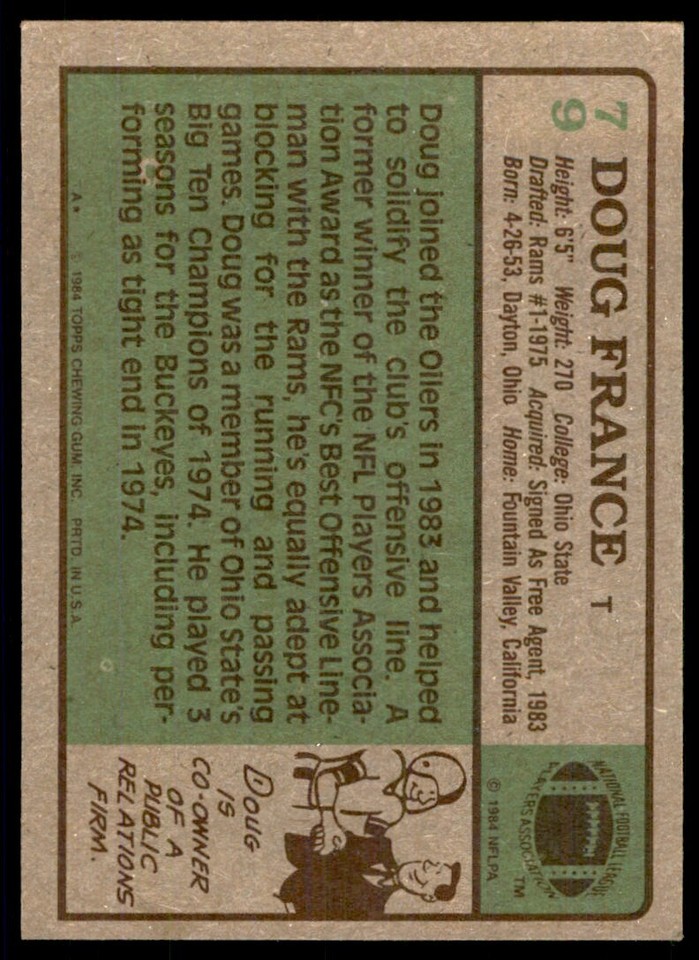 1984 TOPPS. DOUG FRANCE HOUSTON OILERS #79 | eBay