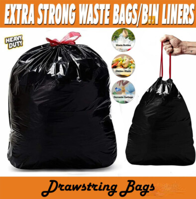 Black 24' x 30' Refuse Bin Bags Drawstring Home Garden General Waste ...
