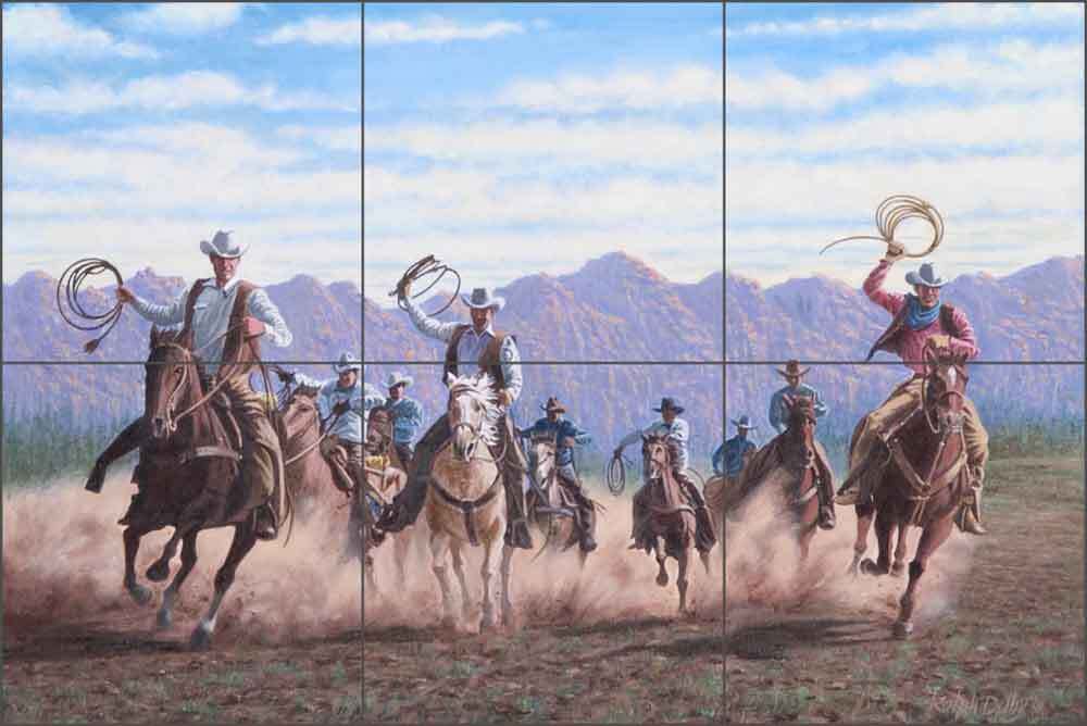 Western Tile Backsplash Delby Horse Cowboy Art Ceramic Mural RDA005 | eBay