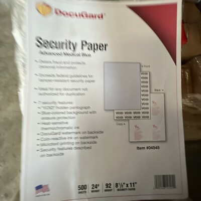 QTY =2000 SHEETS: DocuGard Security Papers, Blue, 8.5" x 11", 24 ...