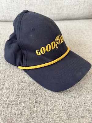 Vintage GOODYEAR Snapback Hat Yellow Rope Blue Racing | eBay
