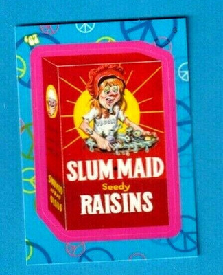 2008 Wacky Packages Flashback1 {FB1} Pink Border "SLUM MAID RAISINS" #3 ...