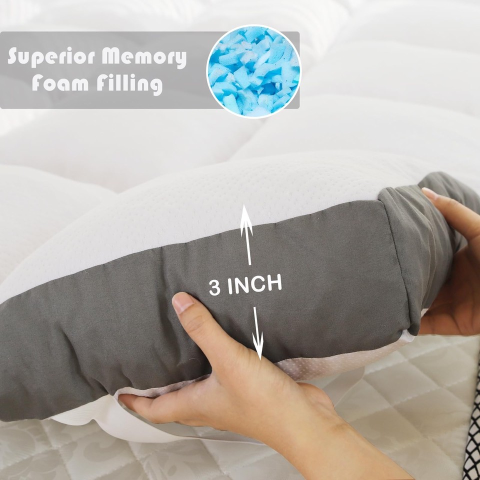 Memory Foam Mattress Topper Queen Size Memory Foam Filled Warming Cooling Flu... | eBay