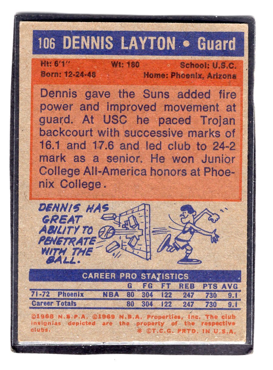 1972 -73 LARRY LAYTON - Topps Basketball Card # 106 - PHOENIX SUNS | eBay