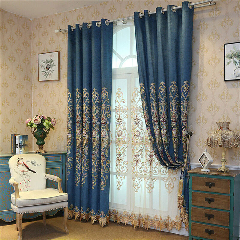Luxury European Blackout Curtain Floral Emboridery Window Curtain Drape ...