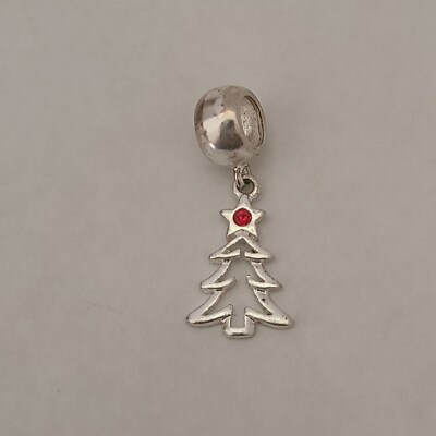 VINTAGE IBB STERLING SILVER RED STONE CHRISTMAS TREE SLIDER PENDANT ...
