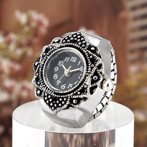 Round Quartz Finger Rings Elastic Stretchy Rings Digital Watch Ring ...
