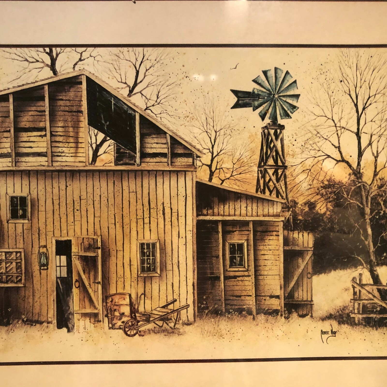 Vintage Barn Scenes by Robert Nidy 2 Wood Framed Art Prints Pen and Ink ...