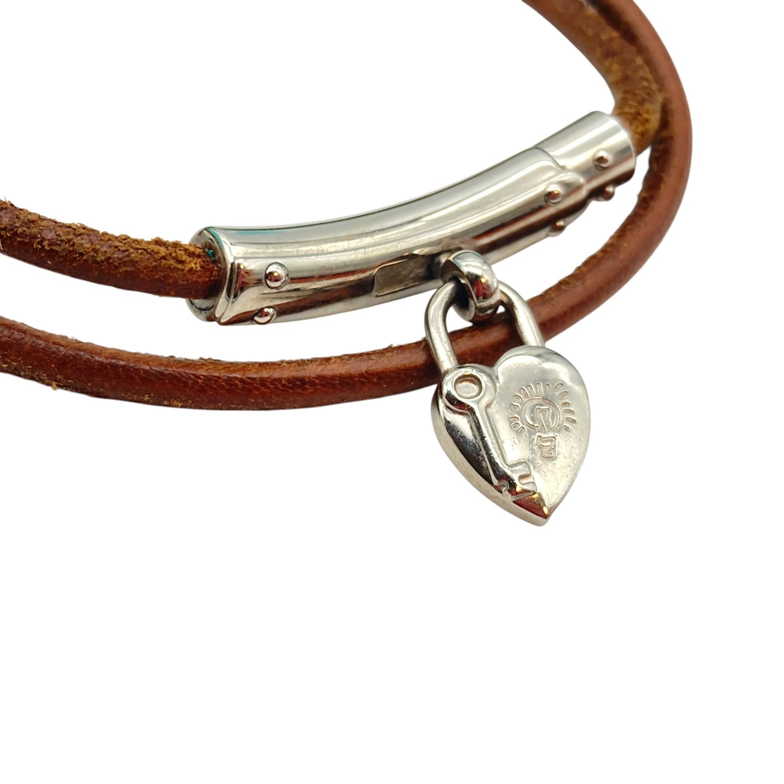 Hermes Cadena Heart Choker Fantasy Viviride Brown Silver 6 3/4" 12.4g ...