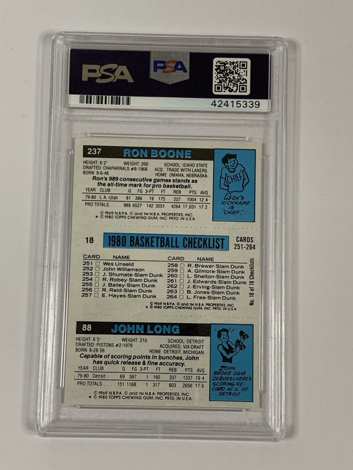 1980 TOPPS LONG - MAGIC JOHNSON RC Rookie -BOONE card - PSA 8 - AUTO 10 ...