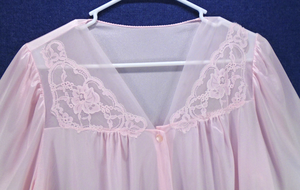 Vintage Lorraine Pale Pink Nylon Nightgown Nightie Button Front Lace ...
