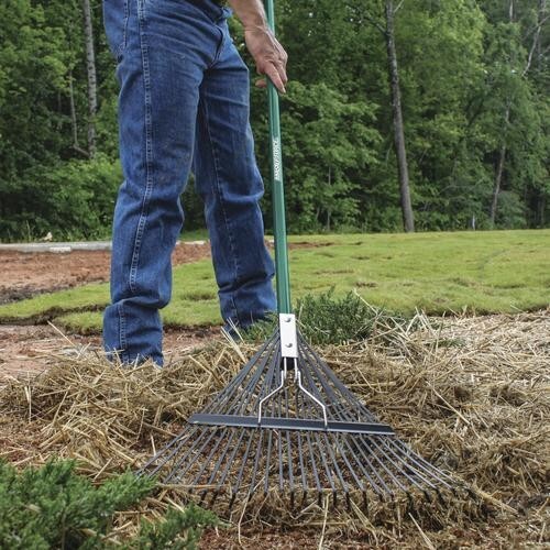 24" Light Steel Tine Leaf Rake Fiberglass Handle Lawn Yard Shrub Twig ...