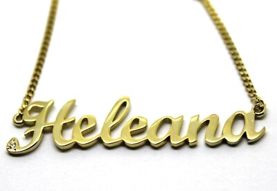 Genuine Solid 9ct 375 Yellow Gold Diamond Nameplate Pendant Necklace ...