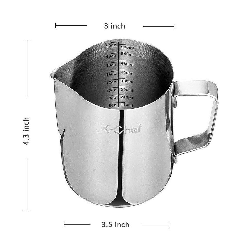 Milk Frothing Pitcher, X-Chef Milk Frother Cup, 20 oz, Metal Frothing ...