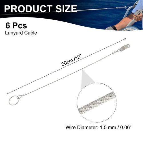 12" Lanyard Cable Safety Tether Wire Stainless Steel 316, Silver 6Pcs ...