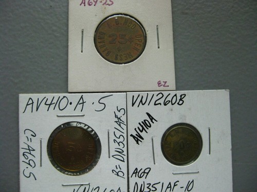 VIETNAM 10¢ MILITARY 5¢ MESS CLUB 3 TOKENS 25¢ DANANG AIR BASE NCO F4 ...