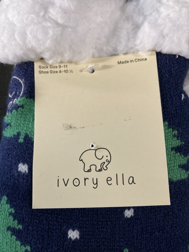 NWT Ivory Ella Christmas Tree Socks Fuzzy Warm Sherpa Elephant Soft ...