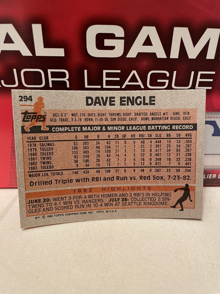 1983 Topps Baseball Card #294 Dave Engle NM Combined Shipping | eBay