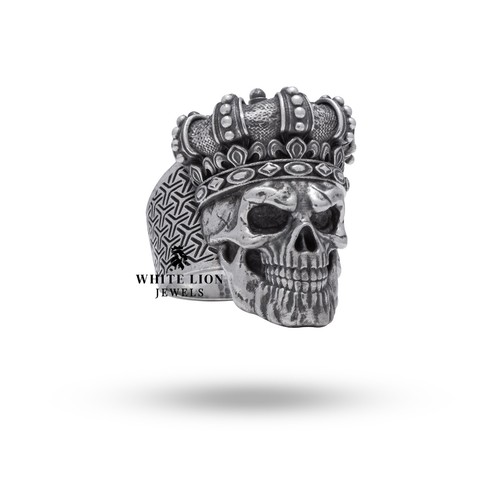 Biker Rider King Emperor Monarch Gothic Skull Crown Ring 925 Silver ...