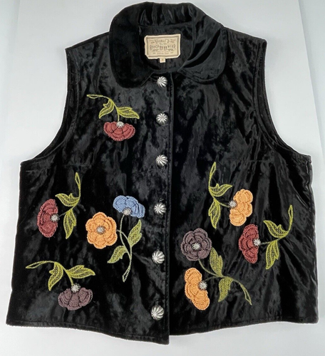 Double D Ranch Black Velvet Embroidered Vest Size Small Flowers | eBay