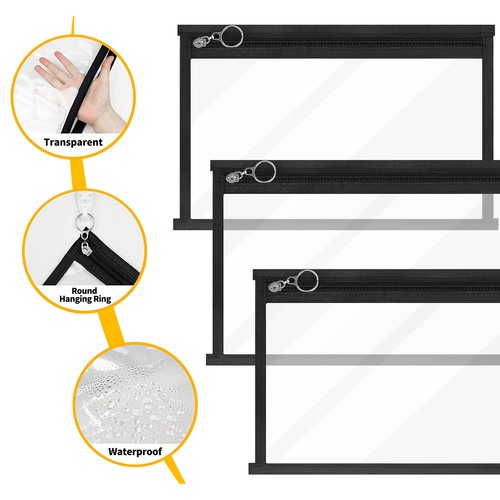 9X Clear Zipper Pouches Waterproof PVC Zipper Bag 3 Sizes Zipper ...