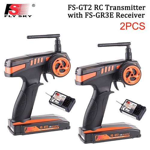 2X Flysky FS-GT2 2.4GHz Radio Transmitter with FS-GR3E Receiver for RC ...